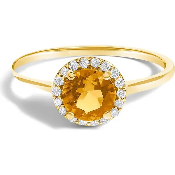 HAUS OF BRILLIANCE 10k Gold Gemstone And Diamond Halo Ring - Yellow | Orange Citrine